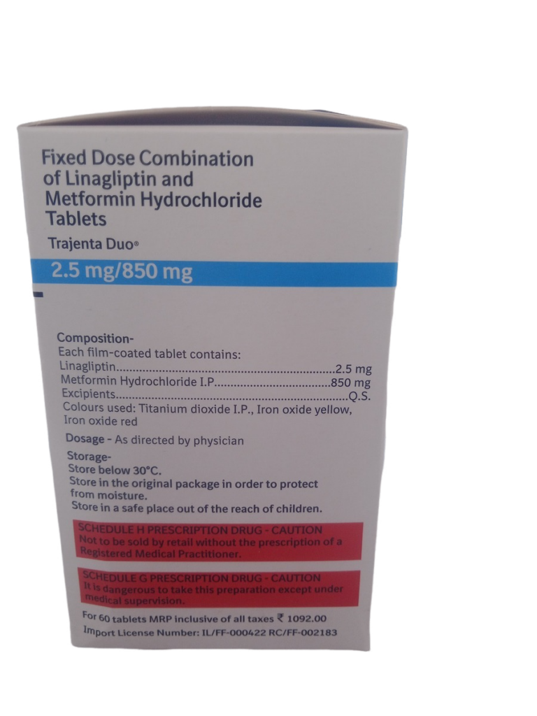 TRAJENTA DUO 2.5MG/850MG - 10 TABLETS - Lifes Pharma